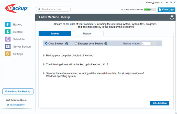 Entire Machine Backup - IBackup for Windows